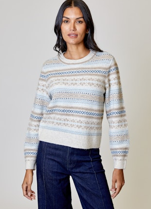 Vintage Sweater - Beige & Teal – Pebble & Pear